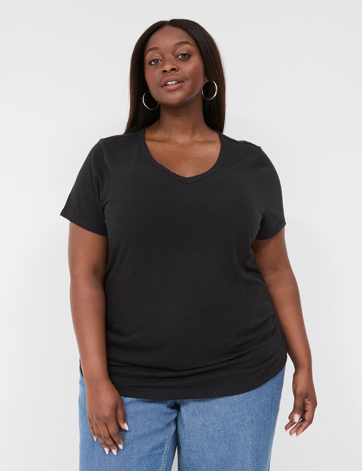 Casual Short Sleeve V-Neck Side Ruc | LaneBryant