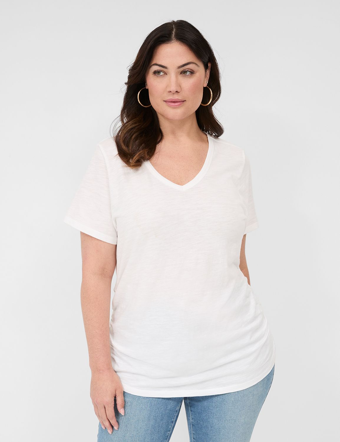 Casual Short Sleeve V-Neck Side Ruc | LaneBryant