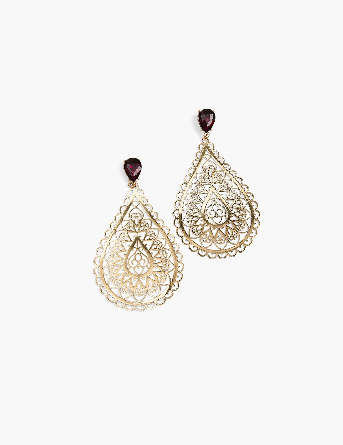 Burgundy Filigree Teardrop Earrings | LaneBryant