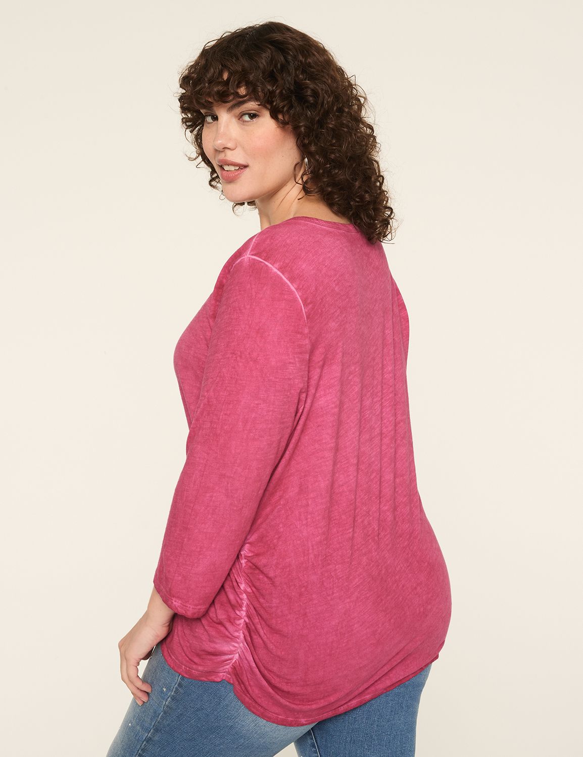 Casual 3/4 Sleeve V-Neck Side Ruche | LaneBryant