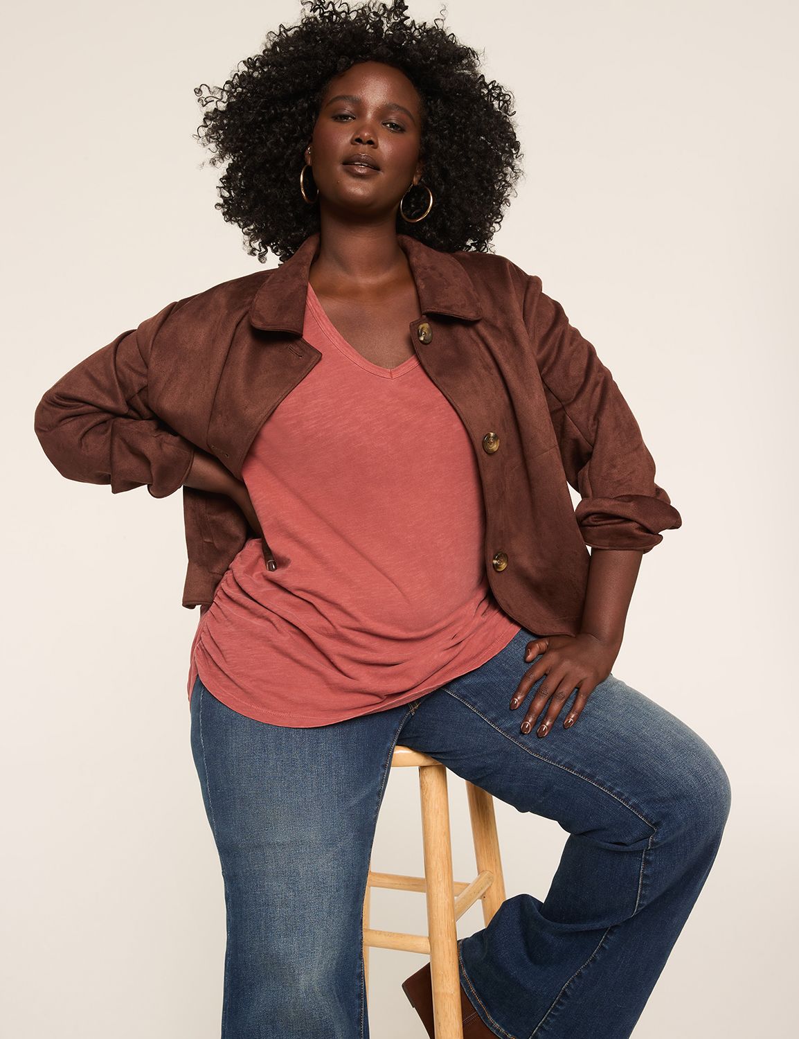Casual 3/4 Sleeve V-Neck Side Ruche | LaneBryant