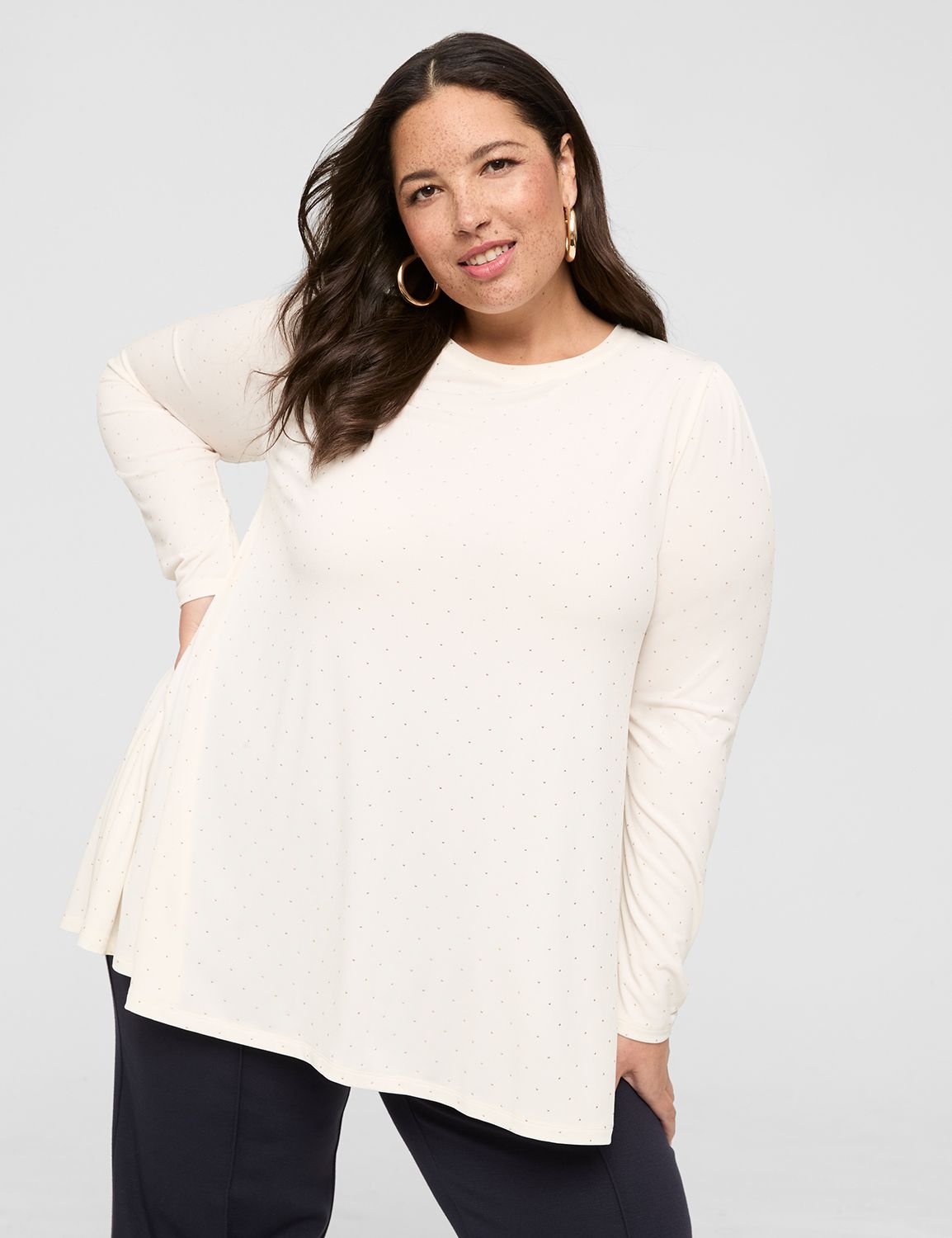 Long Sleeve Crew Neck Dew Drop Stud | LaneBryant