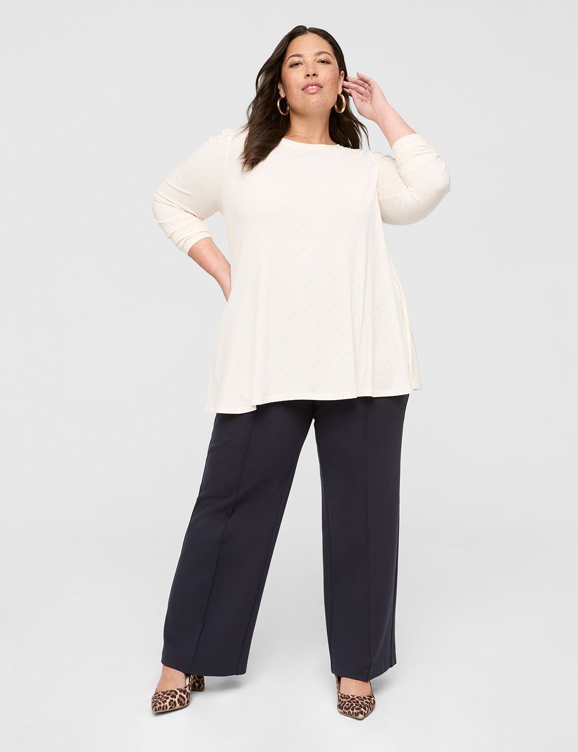 Long Sleeve Crew Neck Dew Drop Stud | LaneBryant