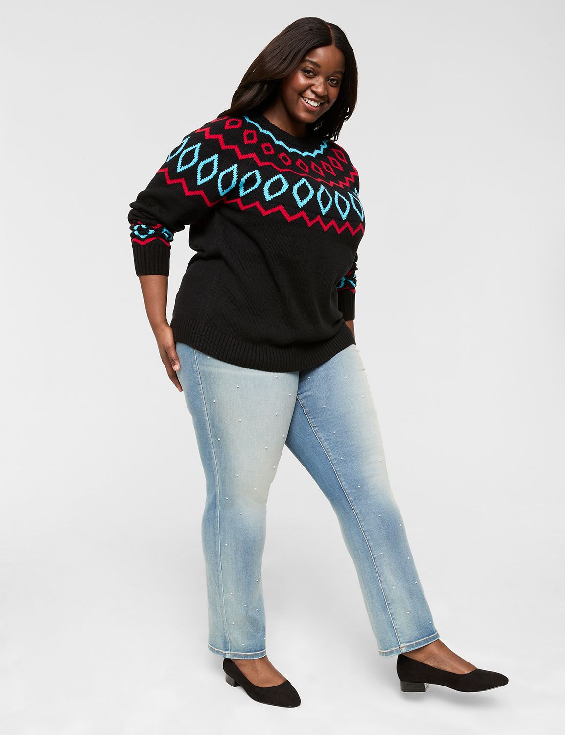 Classic Long Sleeve Crew Neck Jacqu | LaneBryant
