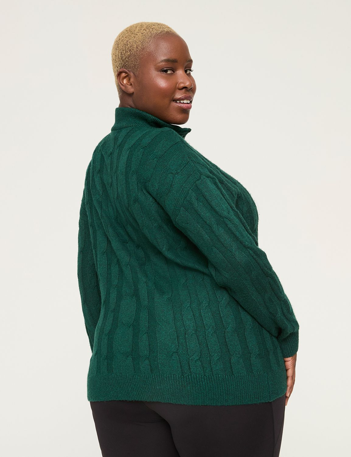 Classic Long Sleeve Zip Collar Cabl | LaneBryant