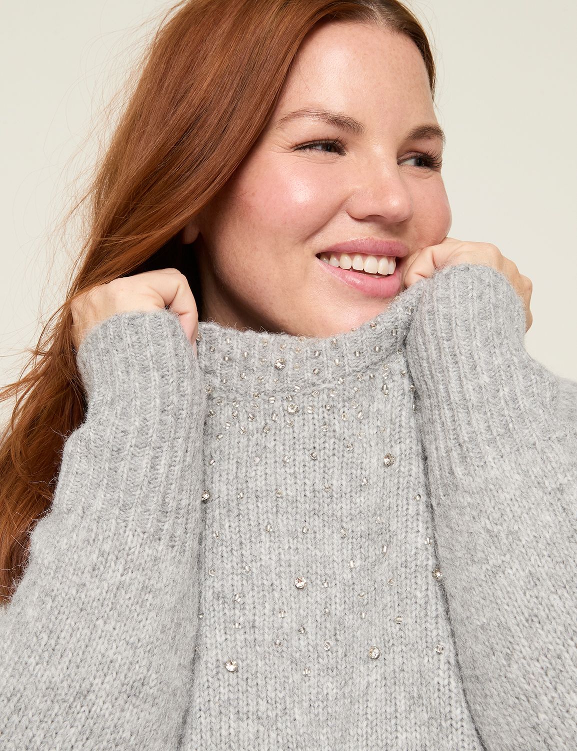 Classic Long Sleeve Crew Neck Embel | LaneBryant