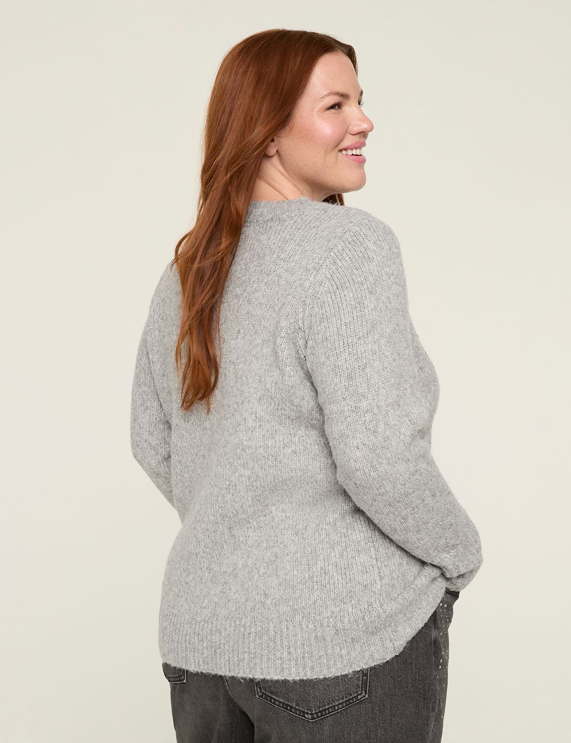 Classic Long Sleeve Crew Neck Embel | LaneBryant