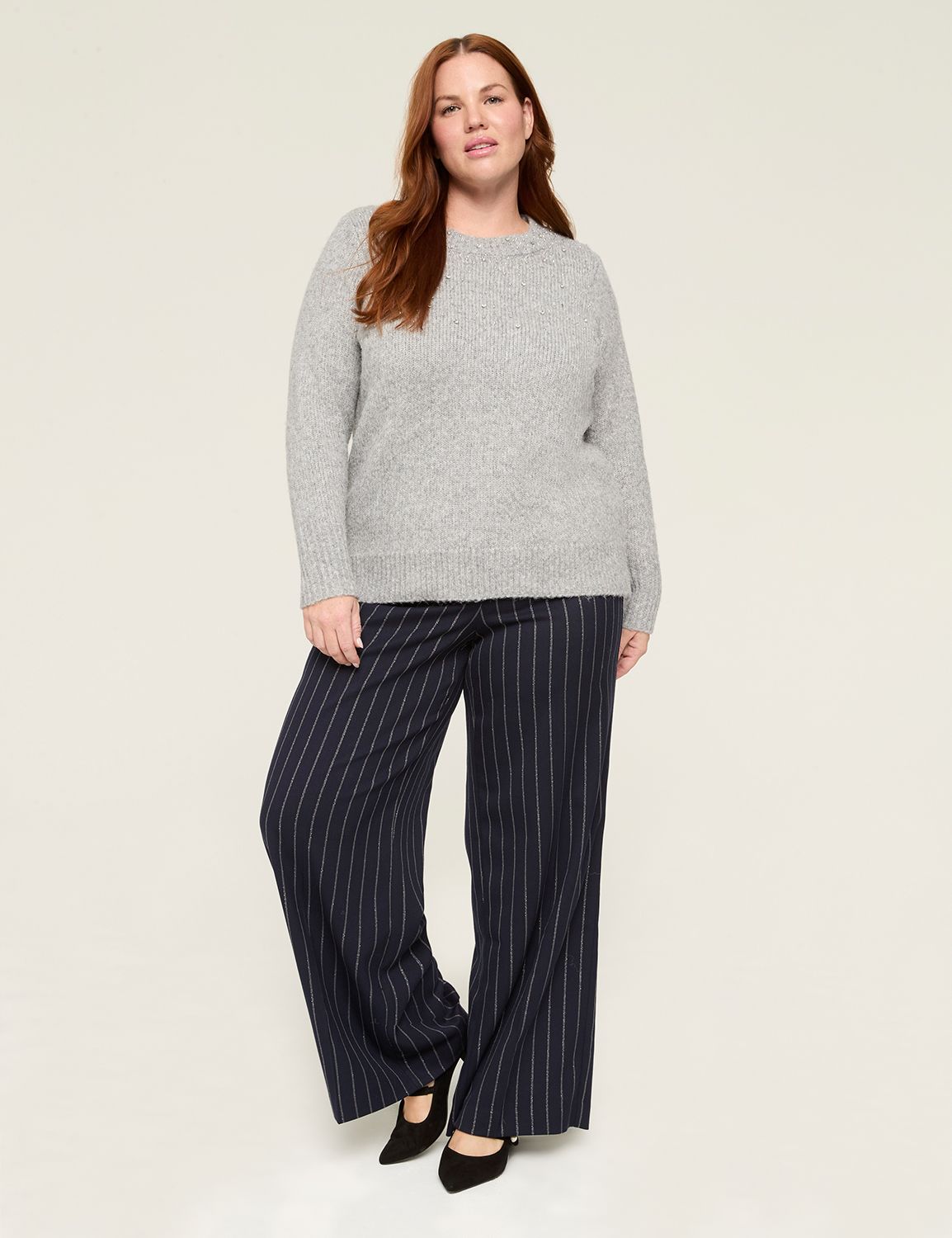 Classic Long Sleeve Crew Neck Embel | LaneBryant