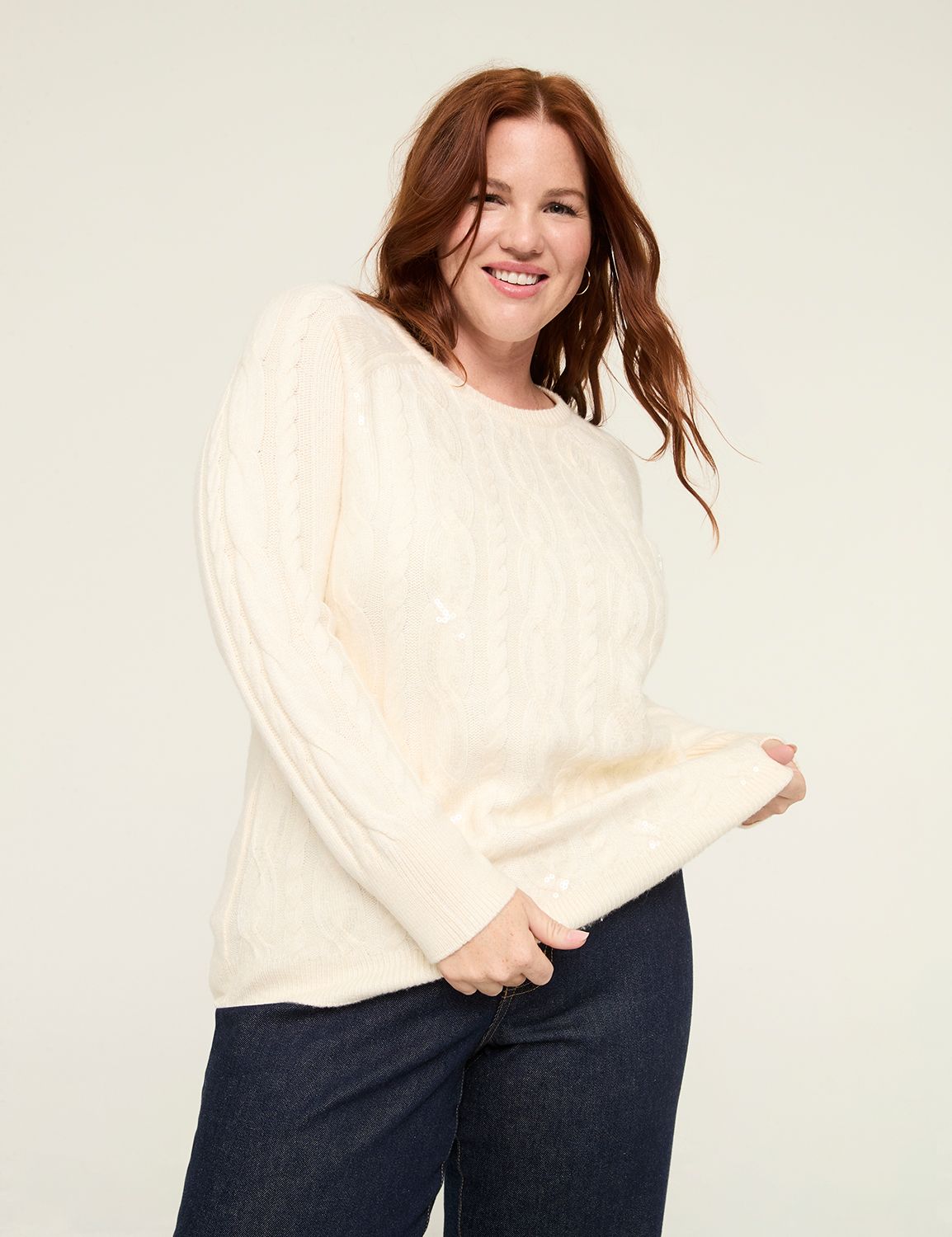 Classic Long Sleeve Round Neck Sequ | LaneBryant