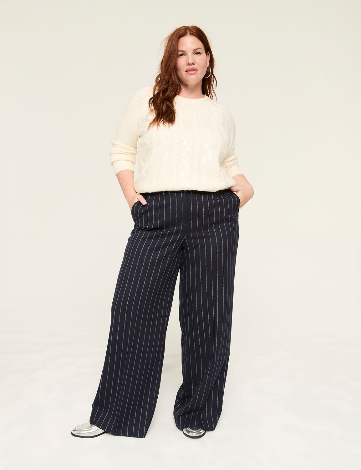 Classic Long Sleeve Round Neck Sequ | LaneBryant