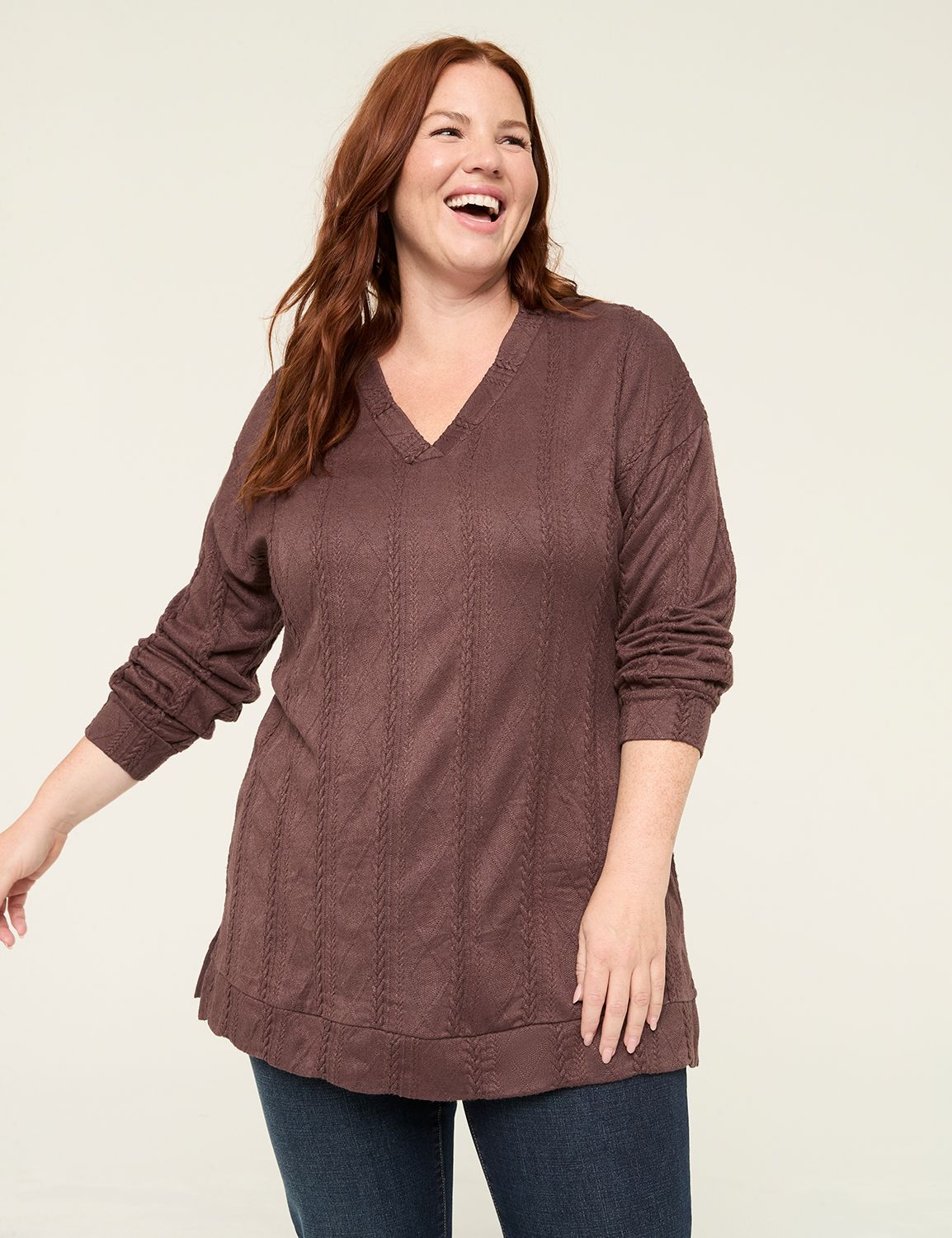 Long Sleeve V Neck Side Slit Tunic | LaneBryant