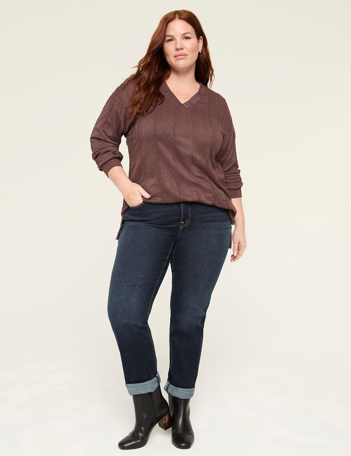 Long Sleeve V Neck Side Slit Tunic | LaneBryant