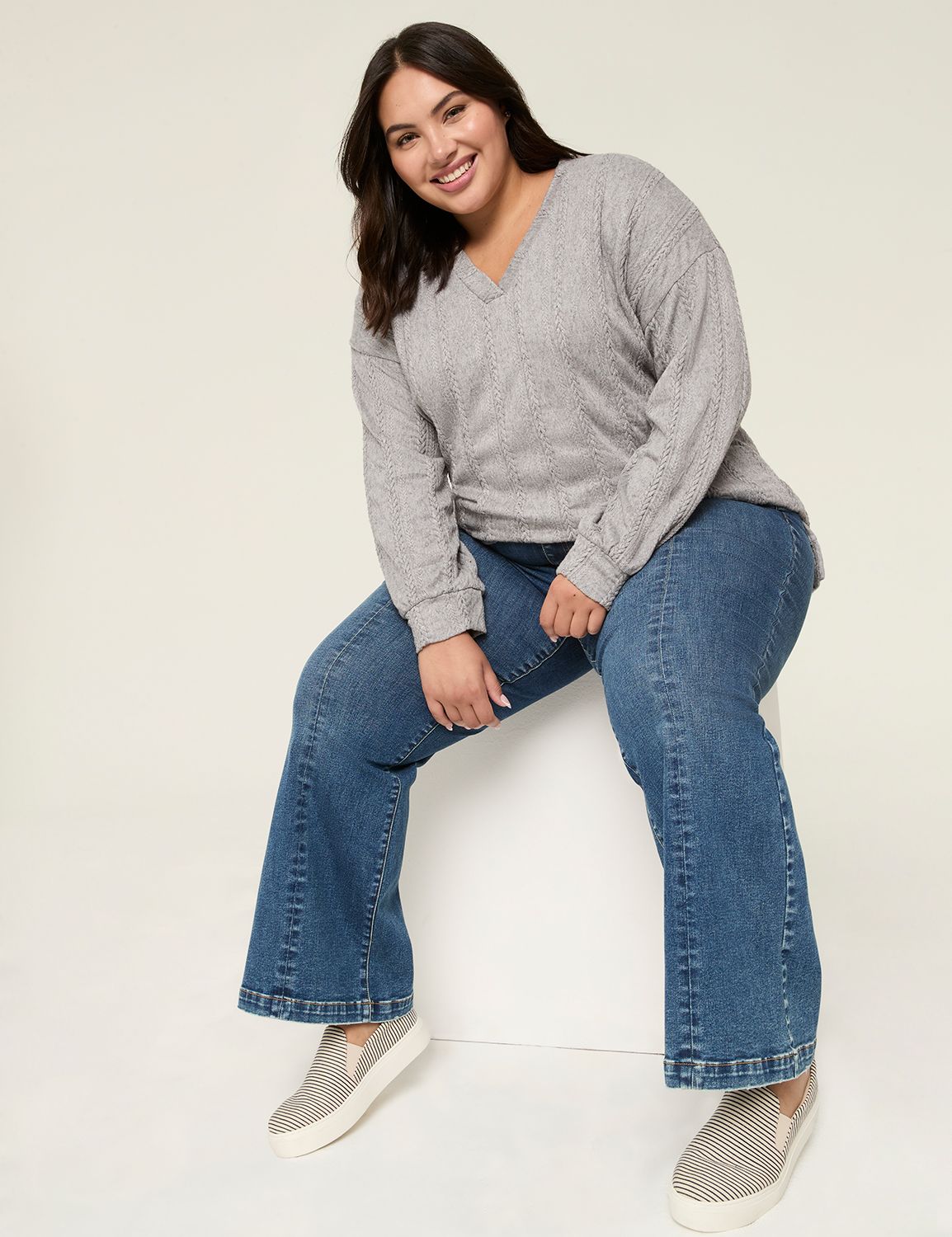 Long Sleeve V Neck Side Slit Tunic | LaneBryant