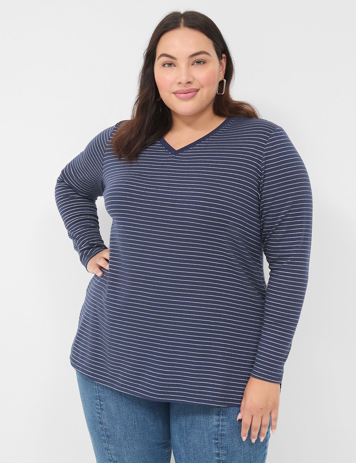 Classic Long Sleeve V-Neck Tunic Te | LaneBryant