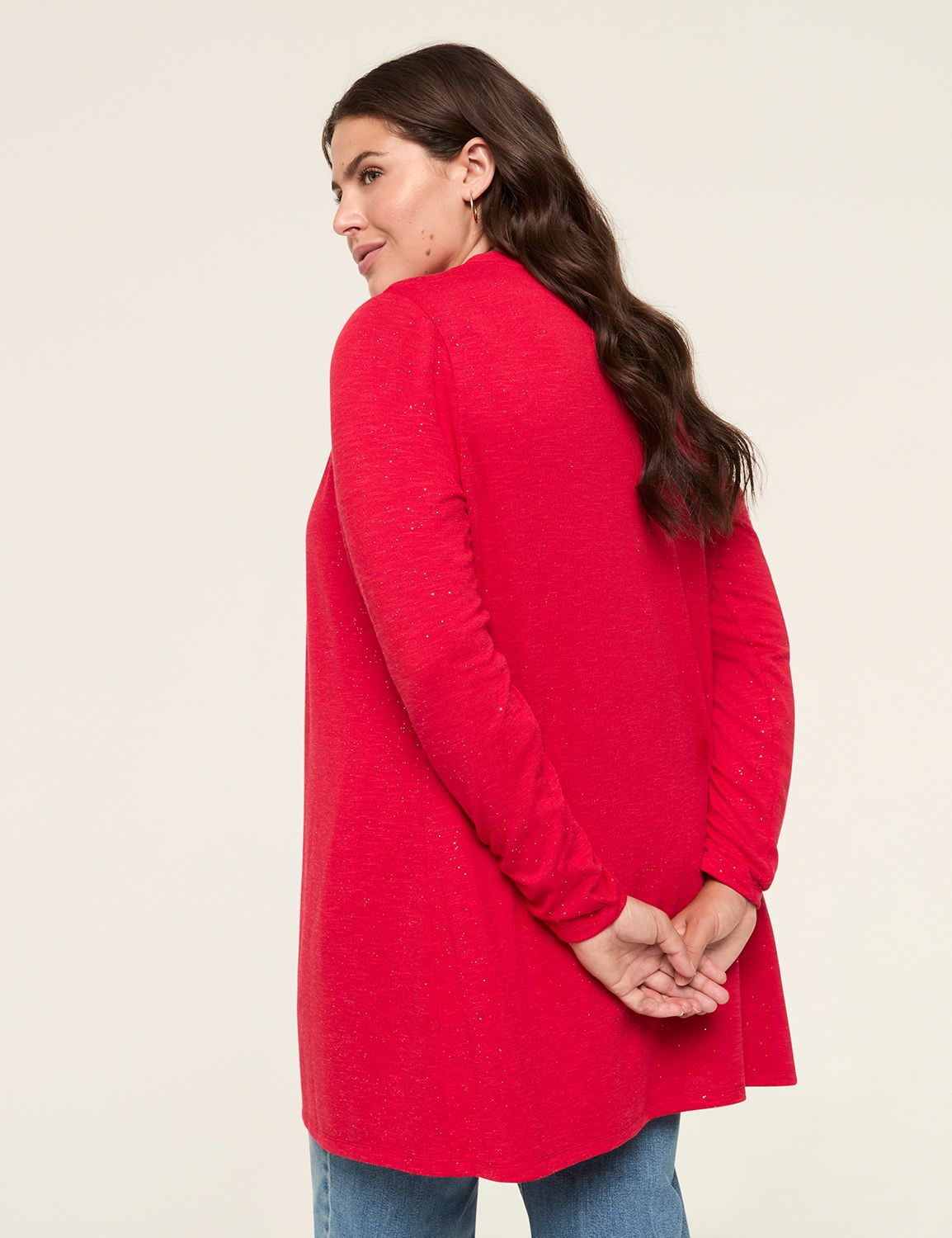 Casual Shirred Long Sleeve Open Fro | LaneBryant