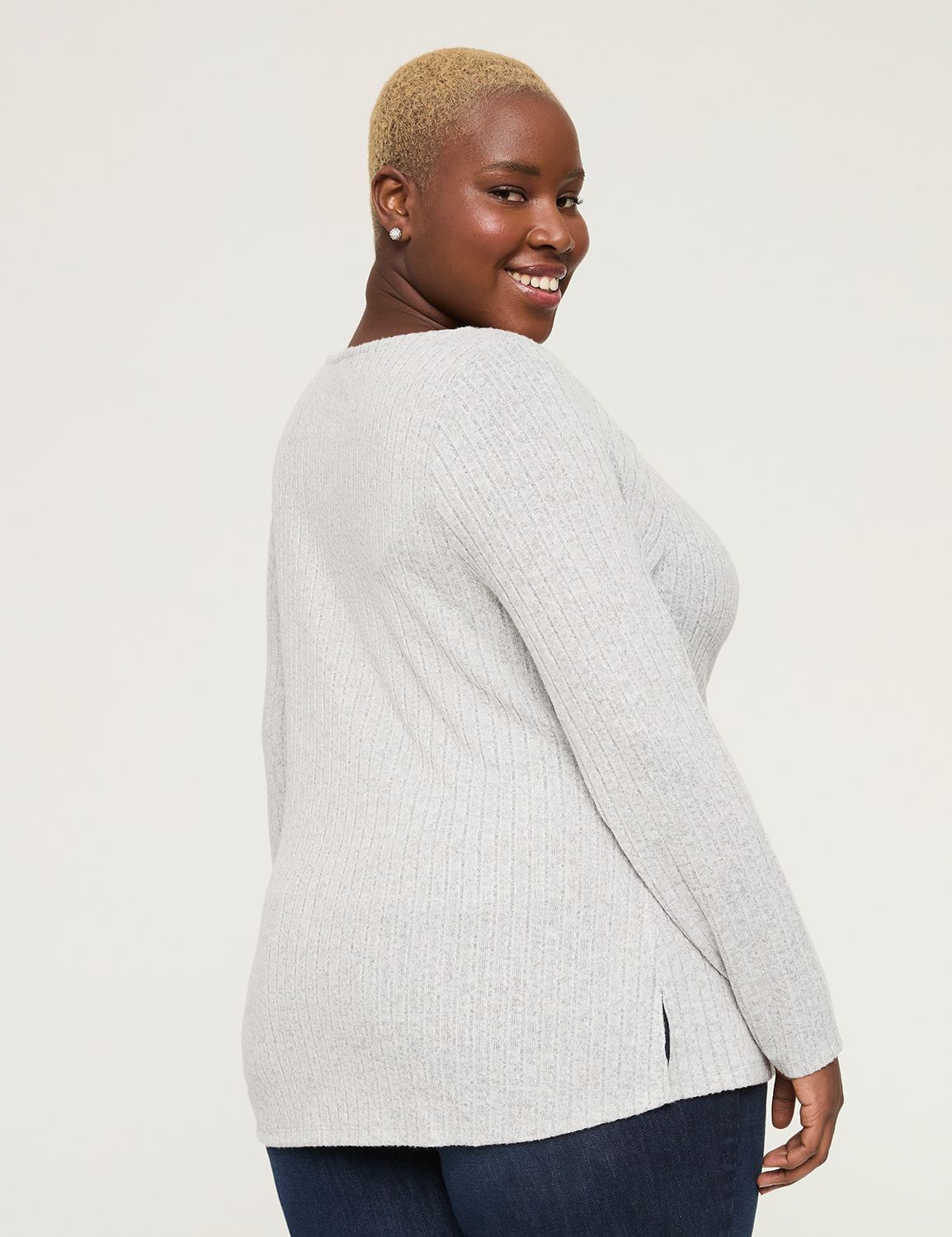 Ribbed Hacci Cowl-Neck Top | LaneBryant