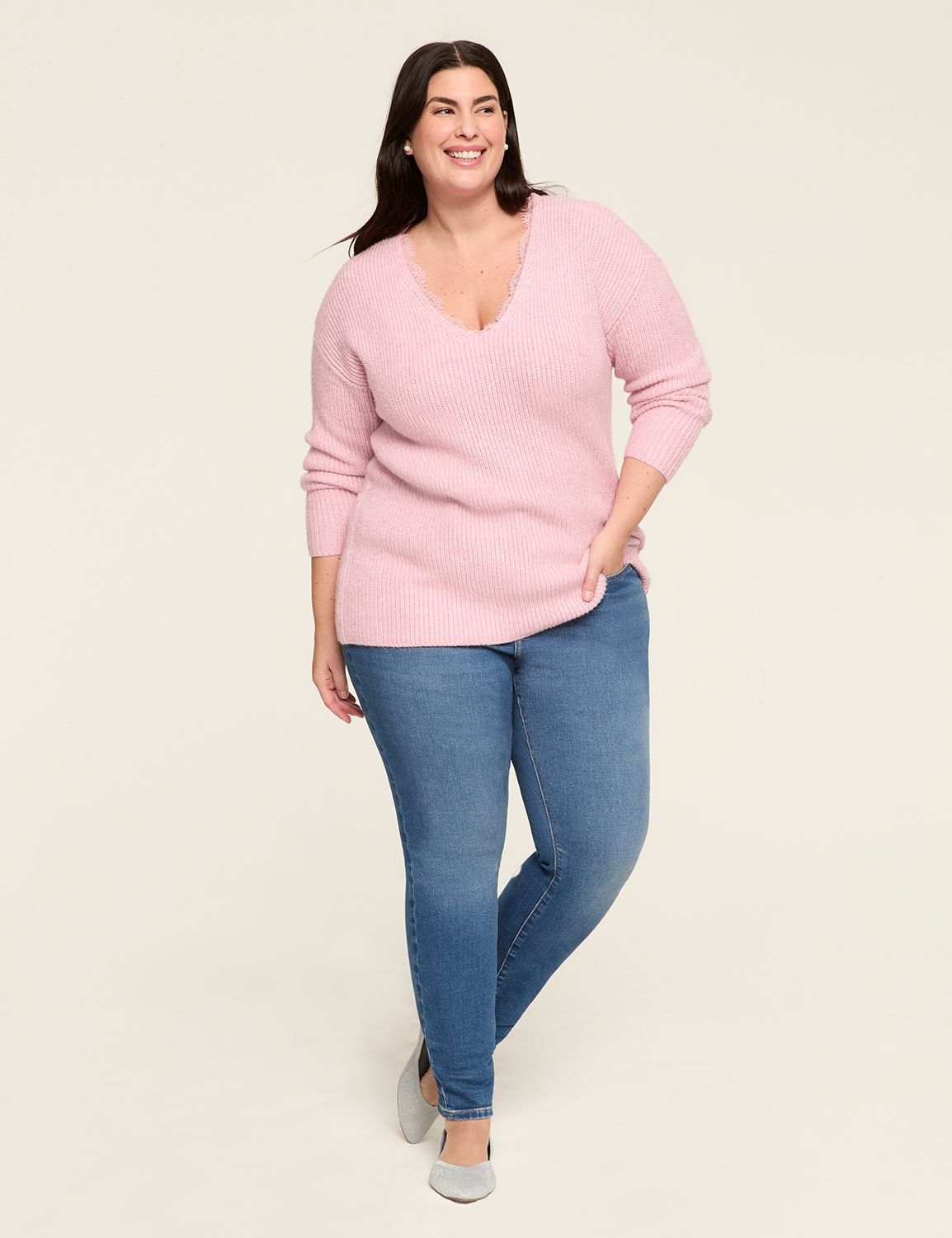 Classic Long Sleeve V-Neck Sweater | LaneBryant