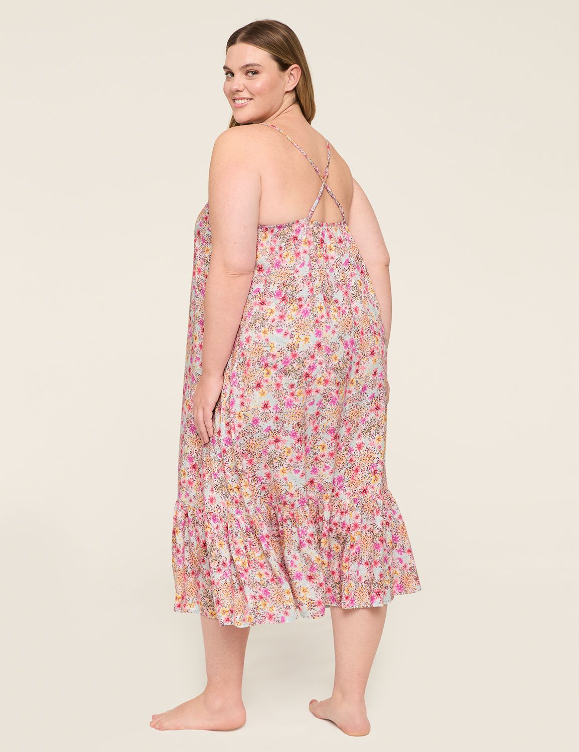 Woven Rayon Challis Lace Trim Ruffl | LaneBryant
