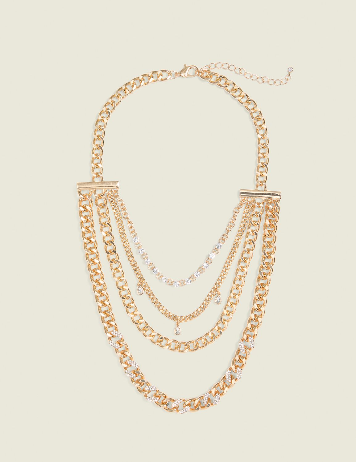 Pave Gold Chain Multi Row Necklace | LaneBryant