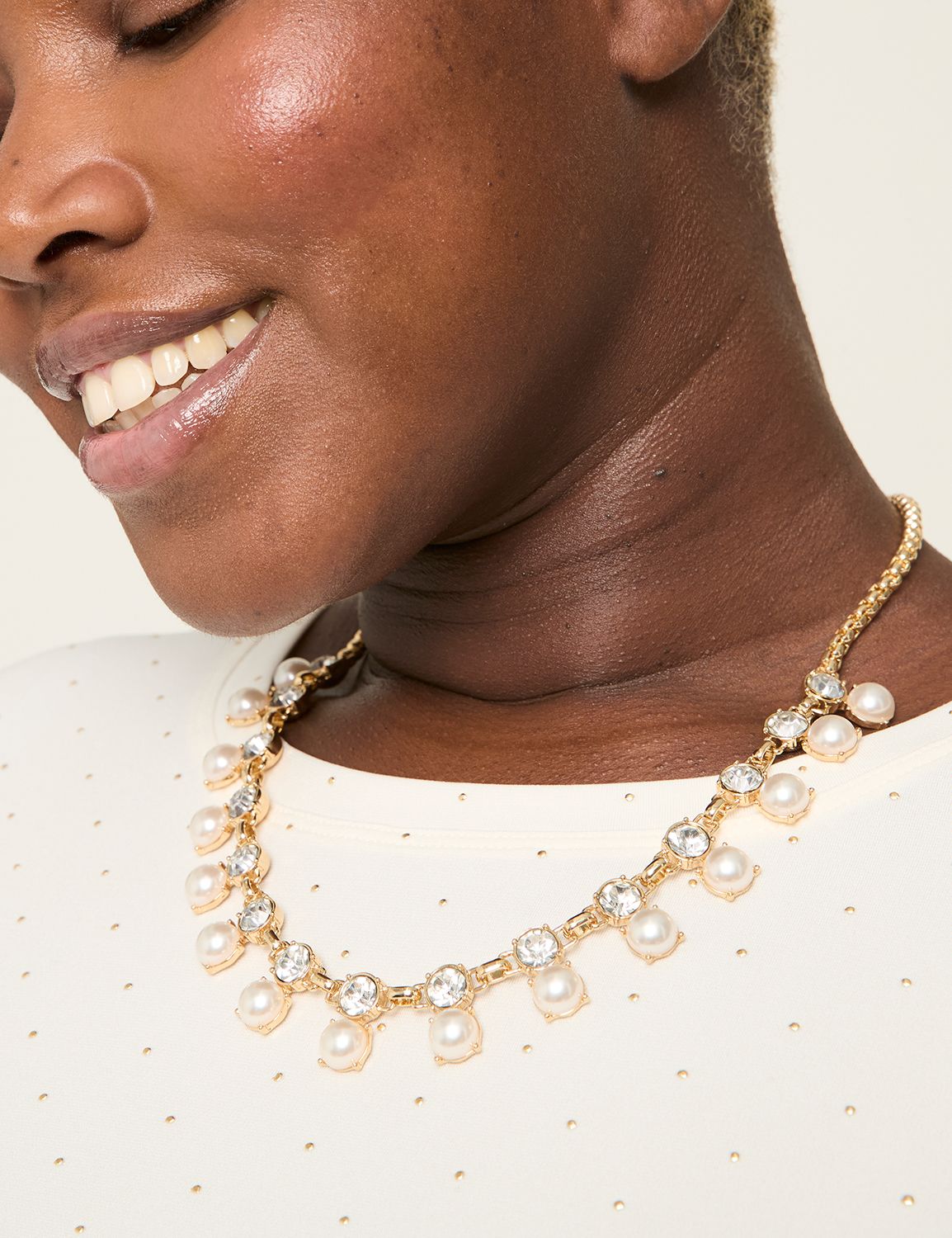Gold Pearl & Stone Collar Necklace | LaneBryant