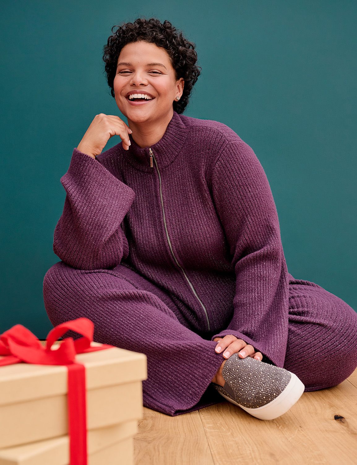 LIVI Long Sleeve Full Zip Rib Sweat | LaneBryant