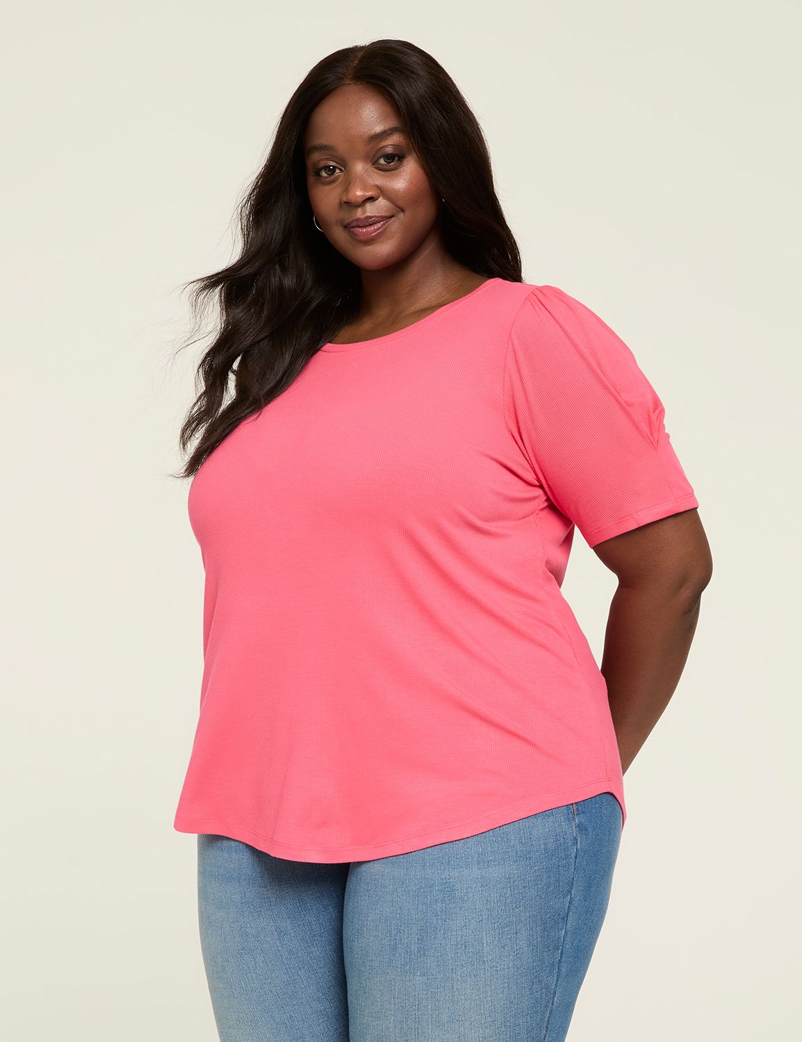Classic Pleat Sleeve Crew Neck Curv | LaneBryant