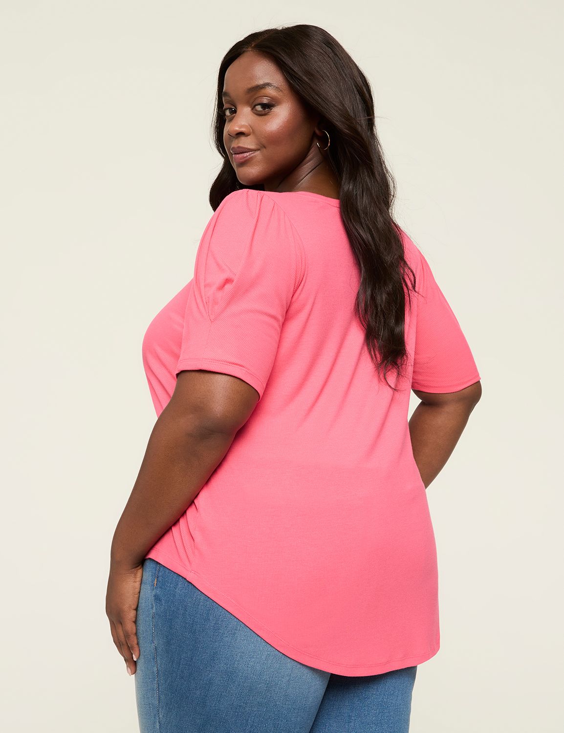 Classic Pleat Sleeve Crew Neck Curv | LaneBryant
