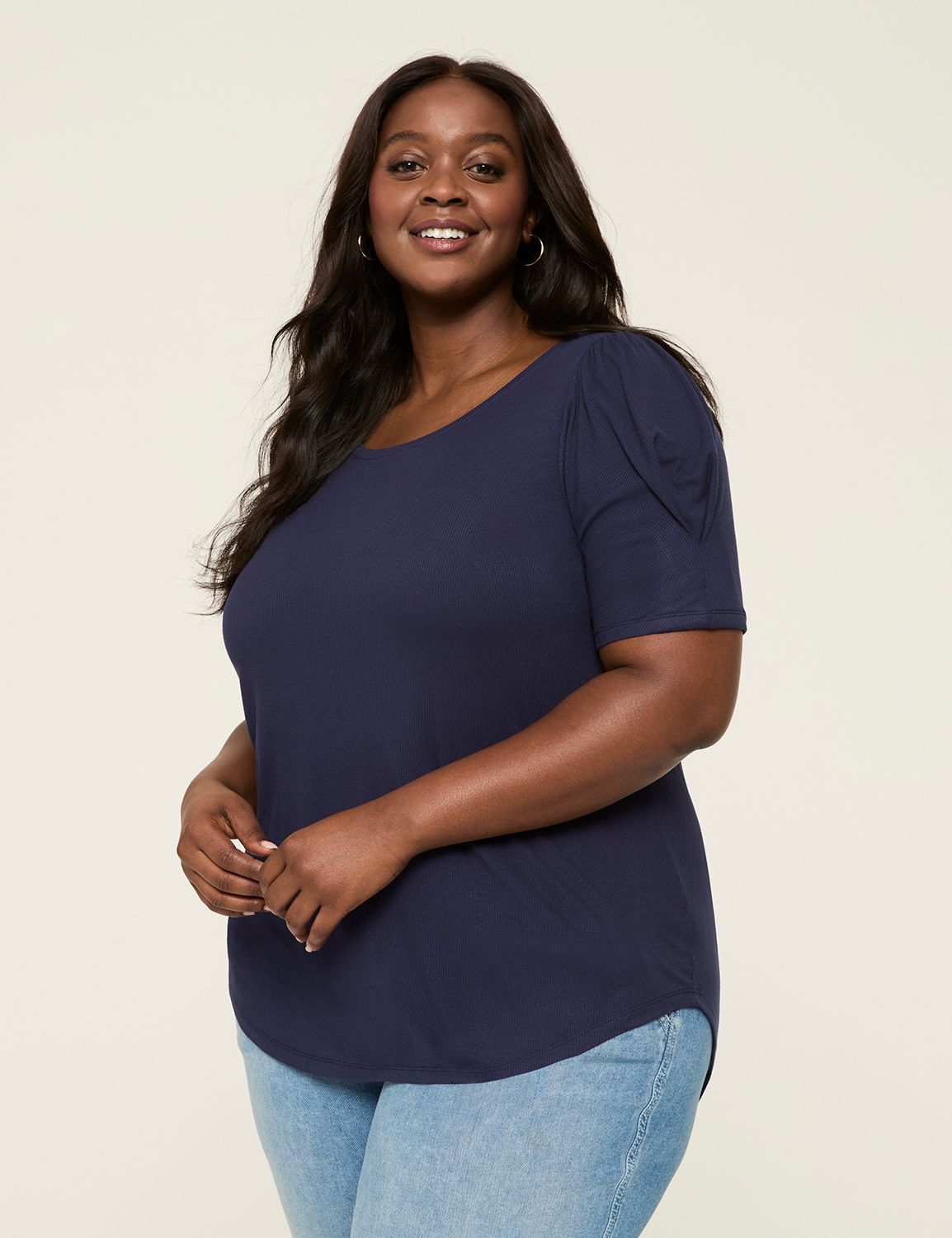 Classic Pleat Sleeve Crew Neck Curv | LaneBryant