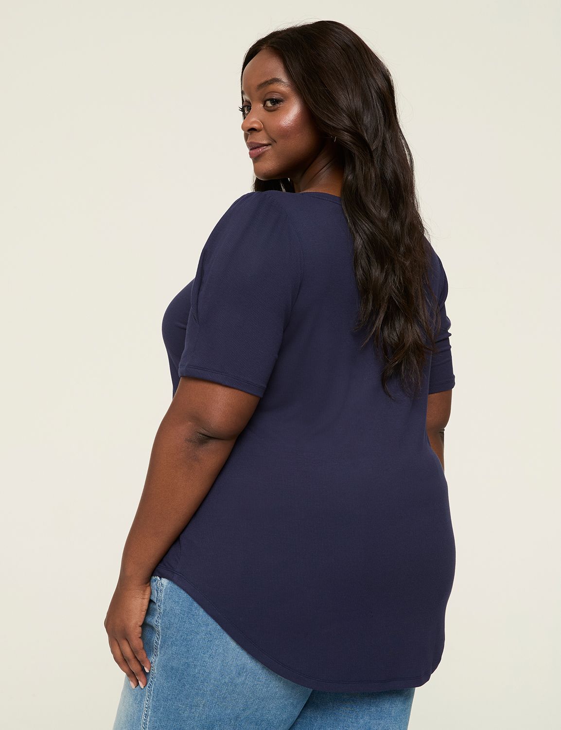 Classic Pleat Sleeve Crew Neck Curv | LaneBryant