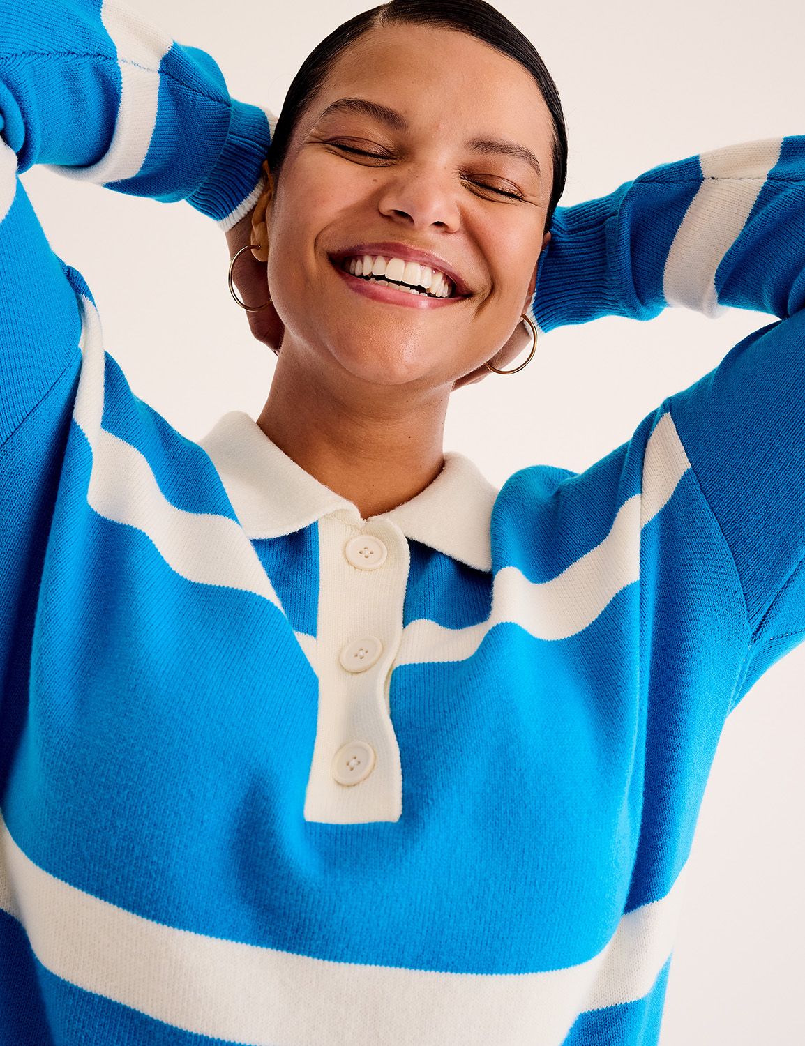 Classic Long Sleeve Stripe Polo Swe | LaneBryant