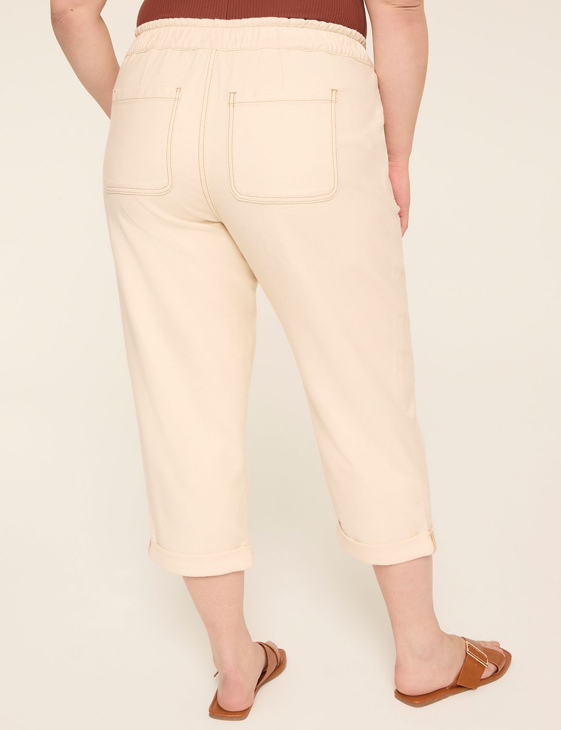 PULL ON KNIT CAPRI - ECRU W/SEED WA | LaneBryant