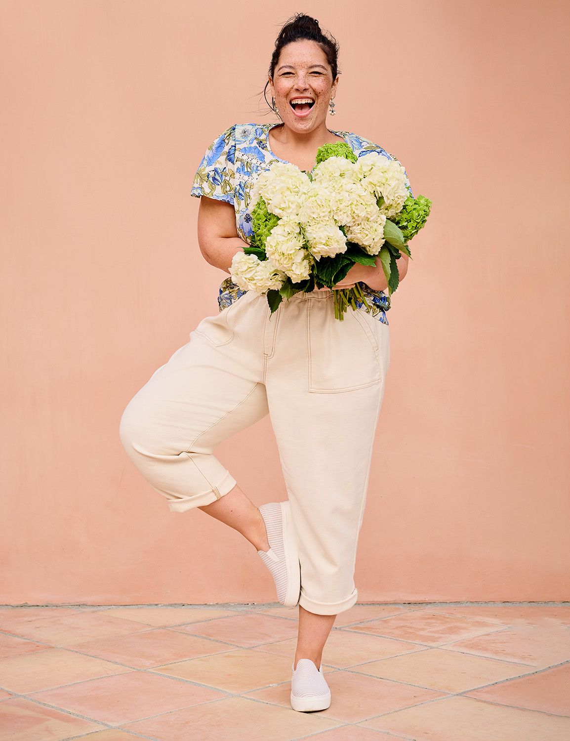 PULL ON KNIT CAPRI - ECRU W/SEED WA | LaneBryant