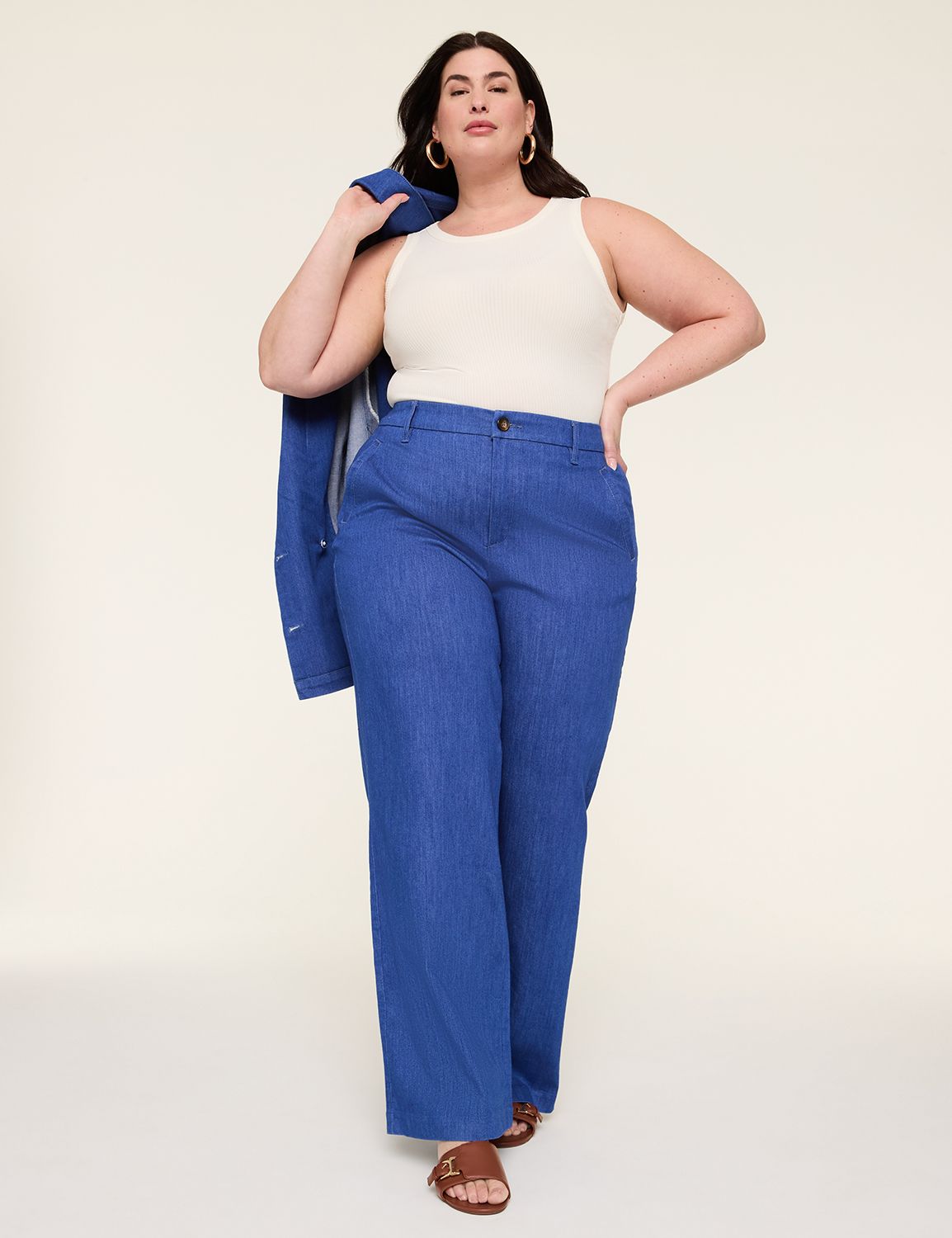 HIGH RISE WIDE TROUSER- MED WASH 11 | LaneBryant