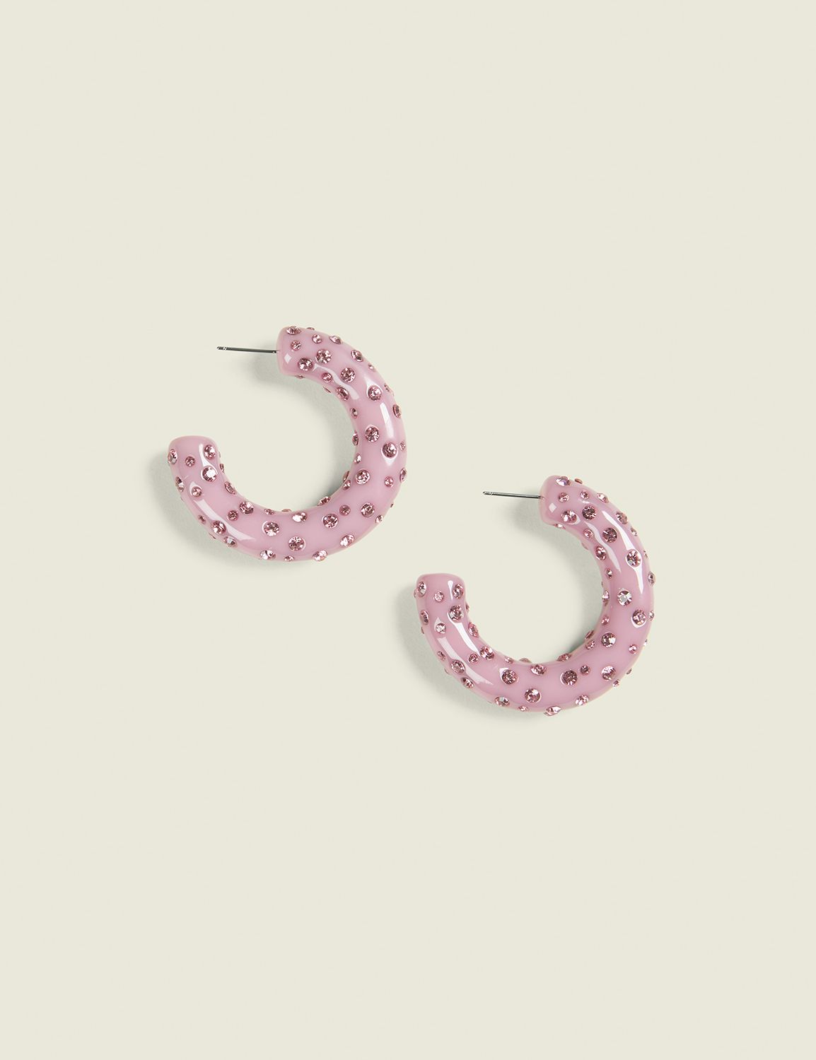 Pink Enamel Pave Hoop Earrings | LaneBryant