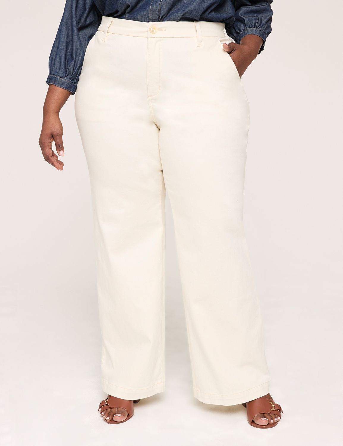 HIGH RISE WIDE LEG TROUSER- IVORY W | LaneBryant