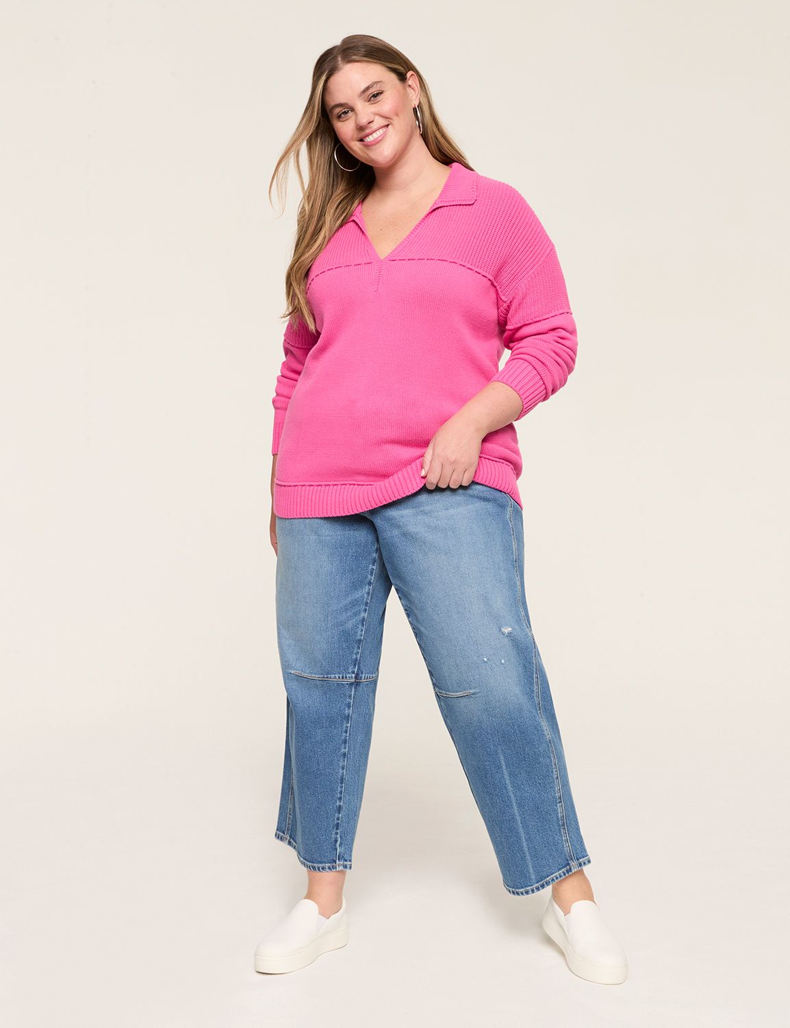 Classic Long Sleeve Collar Neck Swe | LaneBryant