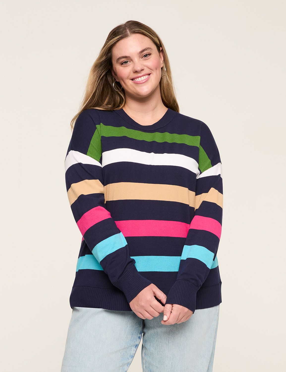 Striped Crew-Neck Sweater | LaneBryant
