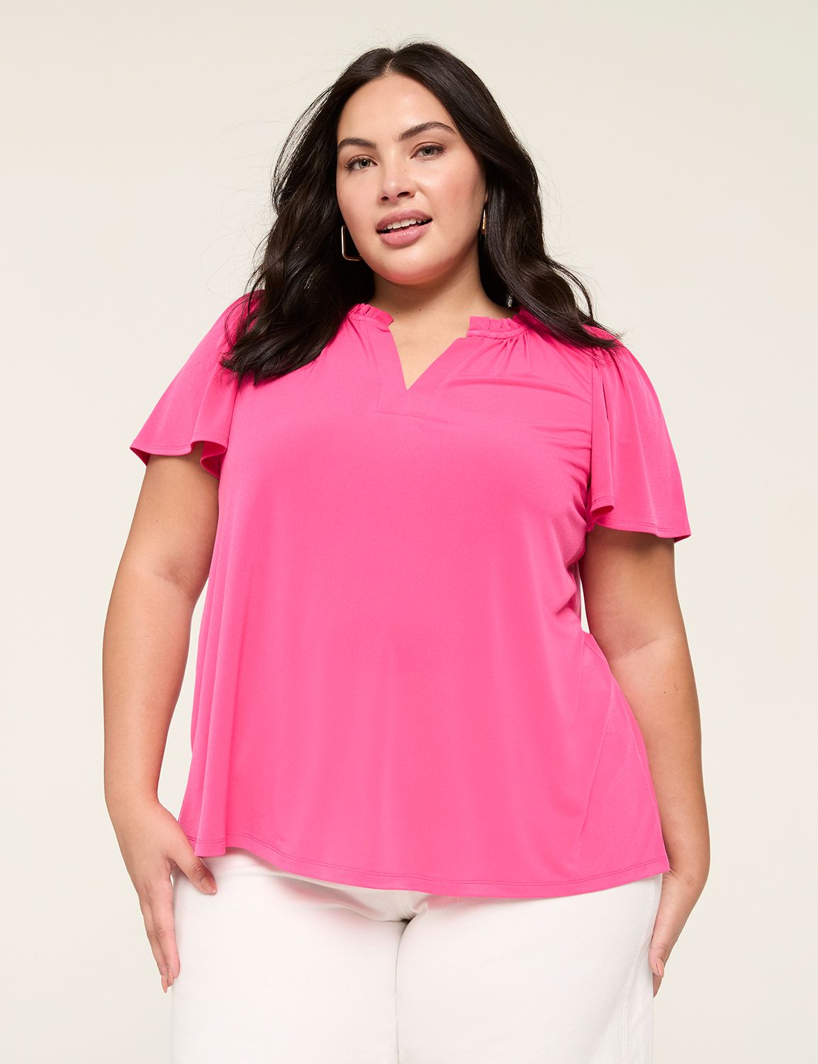 Ruffle Notch Neck Flutter Sleeve To | LaneBryant