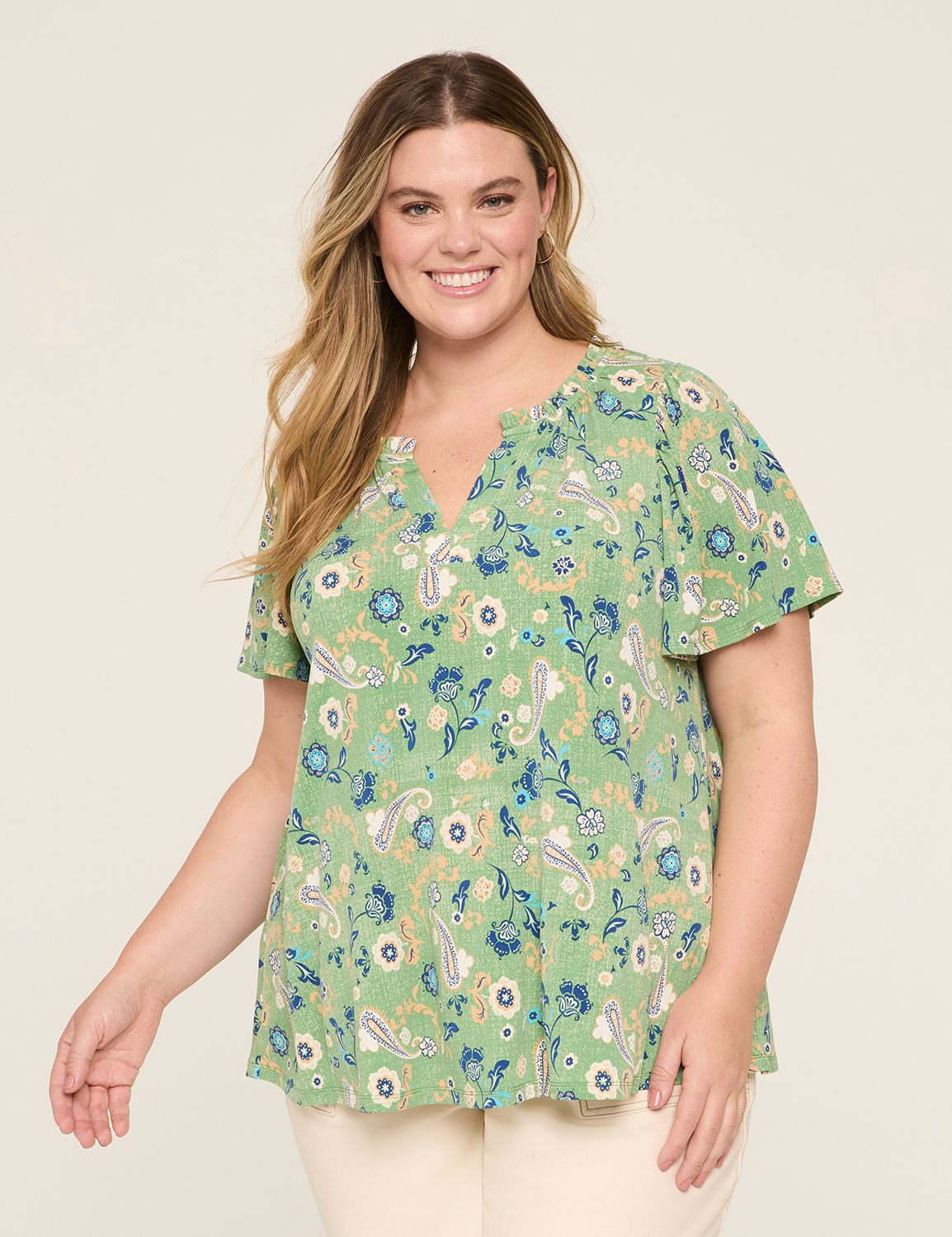 Ruffle Notch Neck Flutter Sleeve To | LaneBryant