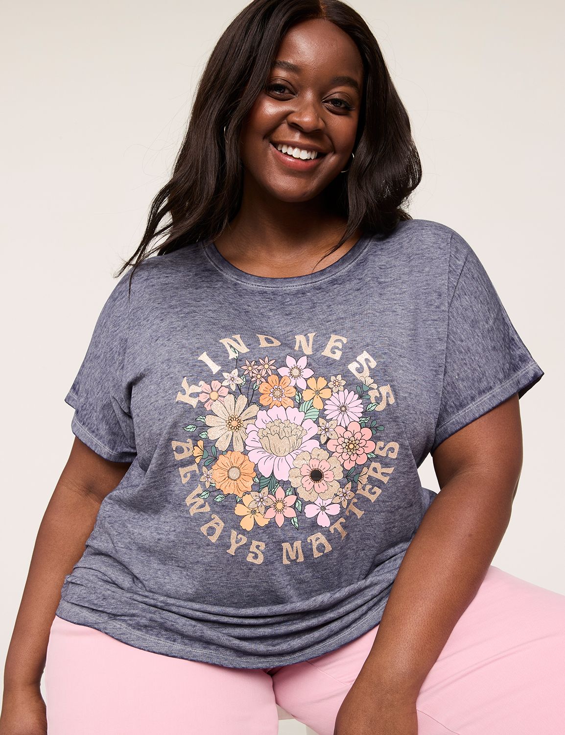 SS Scoop Neck Dolman Graphic: Kindn | LaneBryant