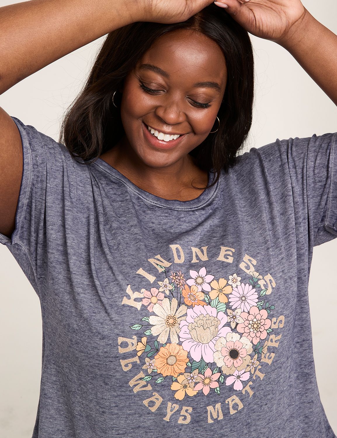 SS Scoop Neck Dolman Graphic: Kindn | LaneBryant