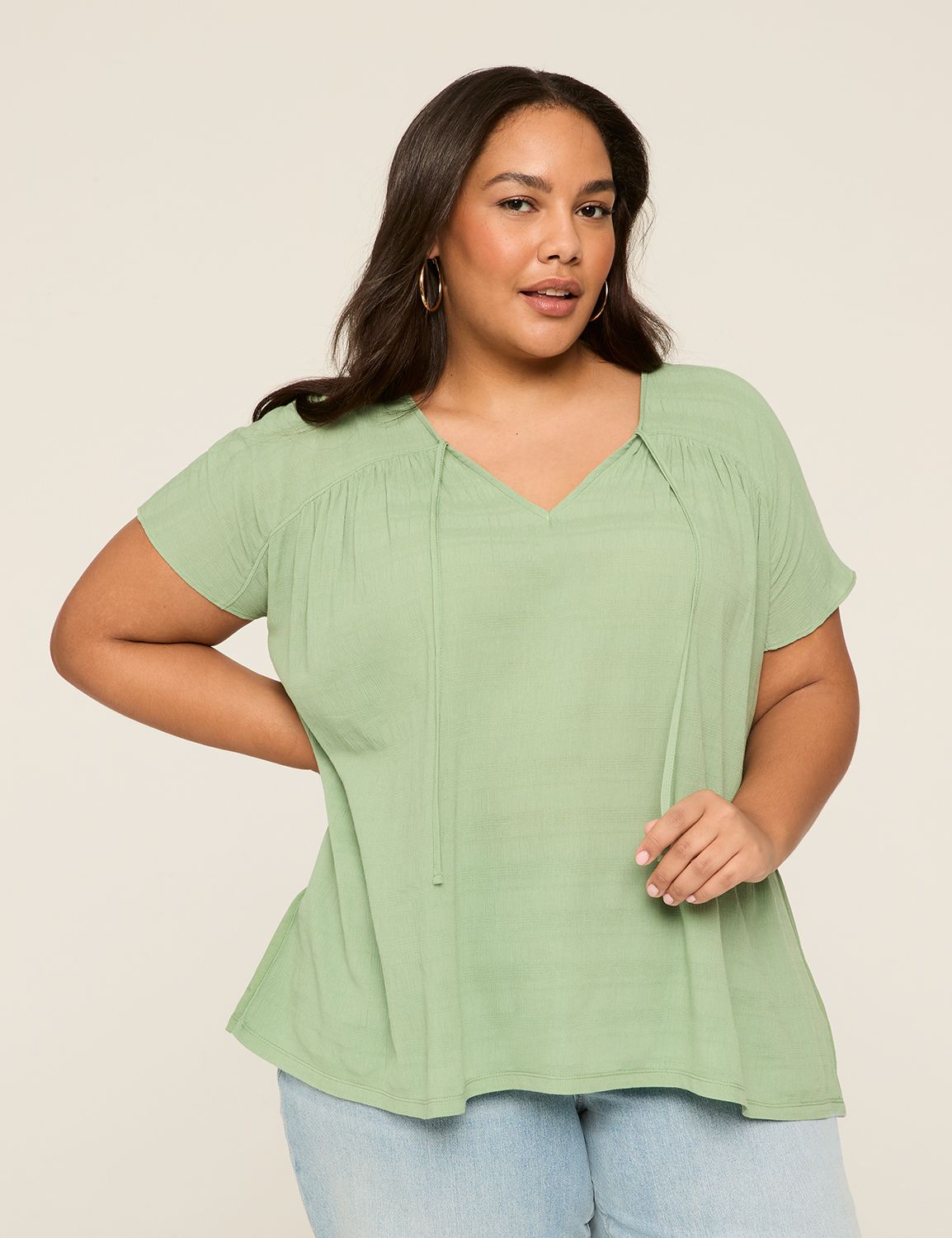 Short Sleeve Zen V Neck Swing Top S | LaneBryant