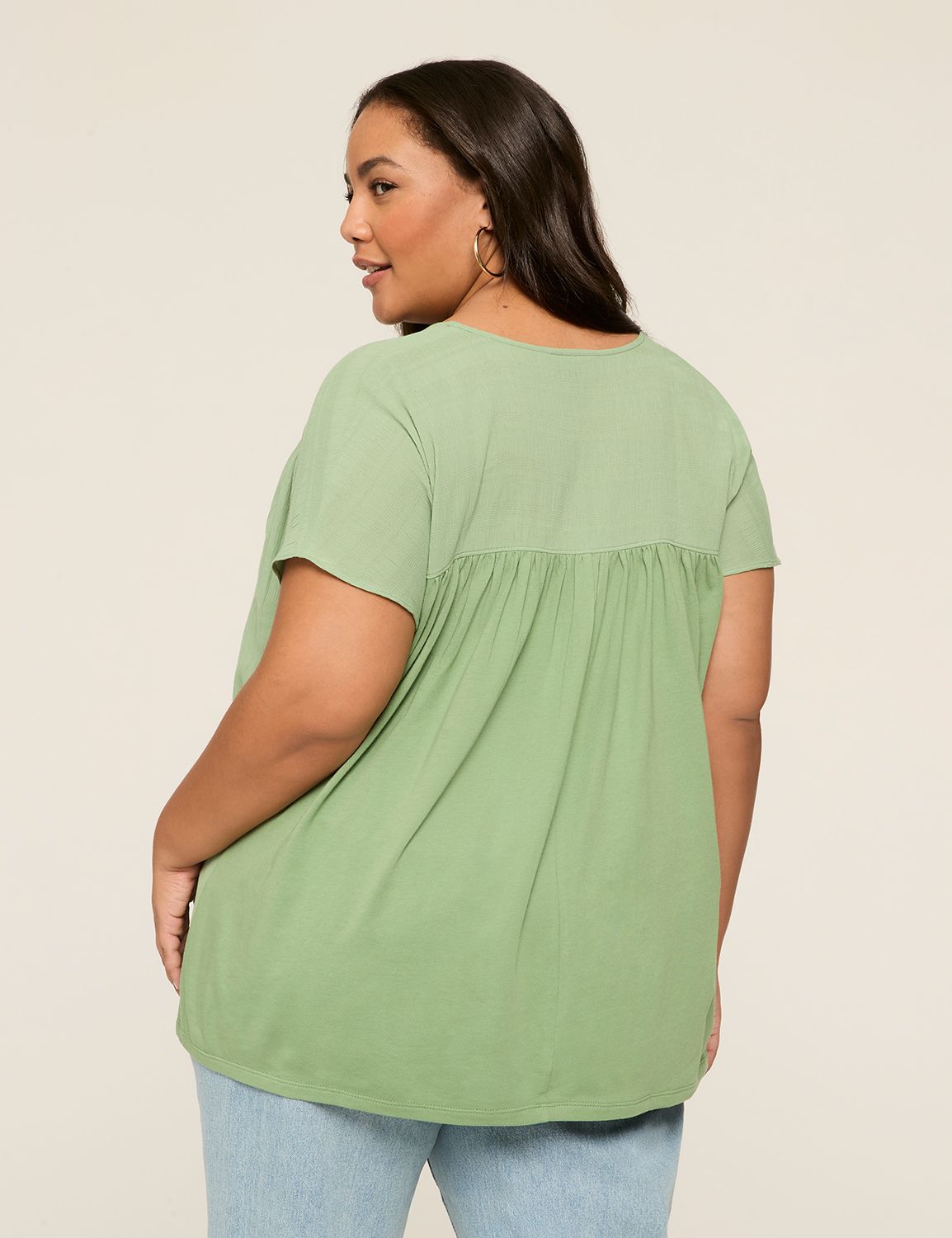 Swing Tie V-Neck Knit & Woven Top | LaneBryant