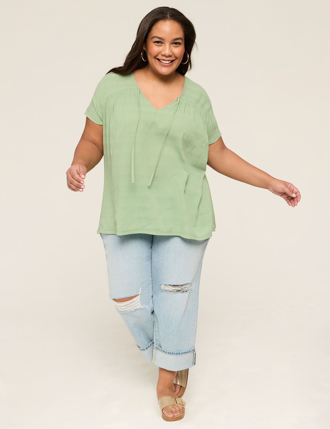 Short Sleeve Zen V Neck Swing Top S | LaneBryant