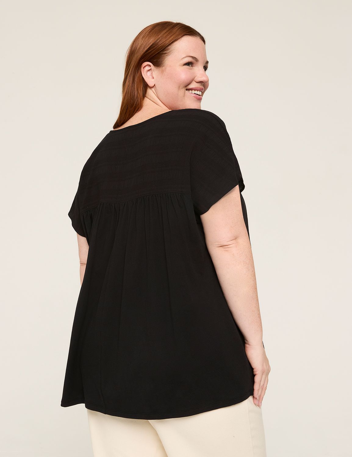 Short Sleeve Zen V Neck Swing Top S | LaneBryant