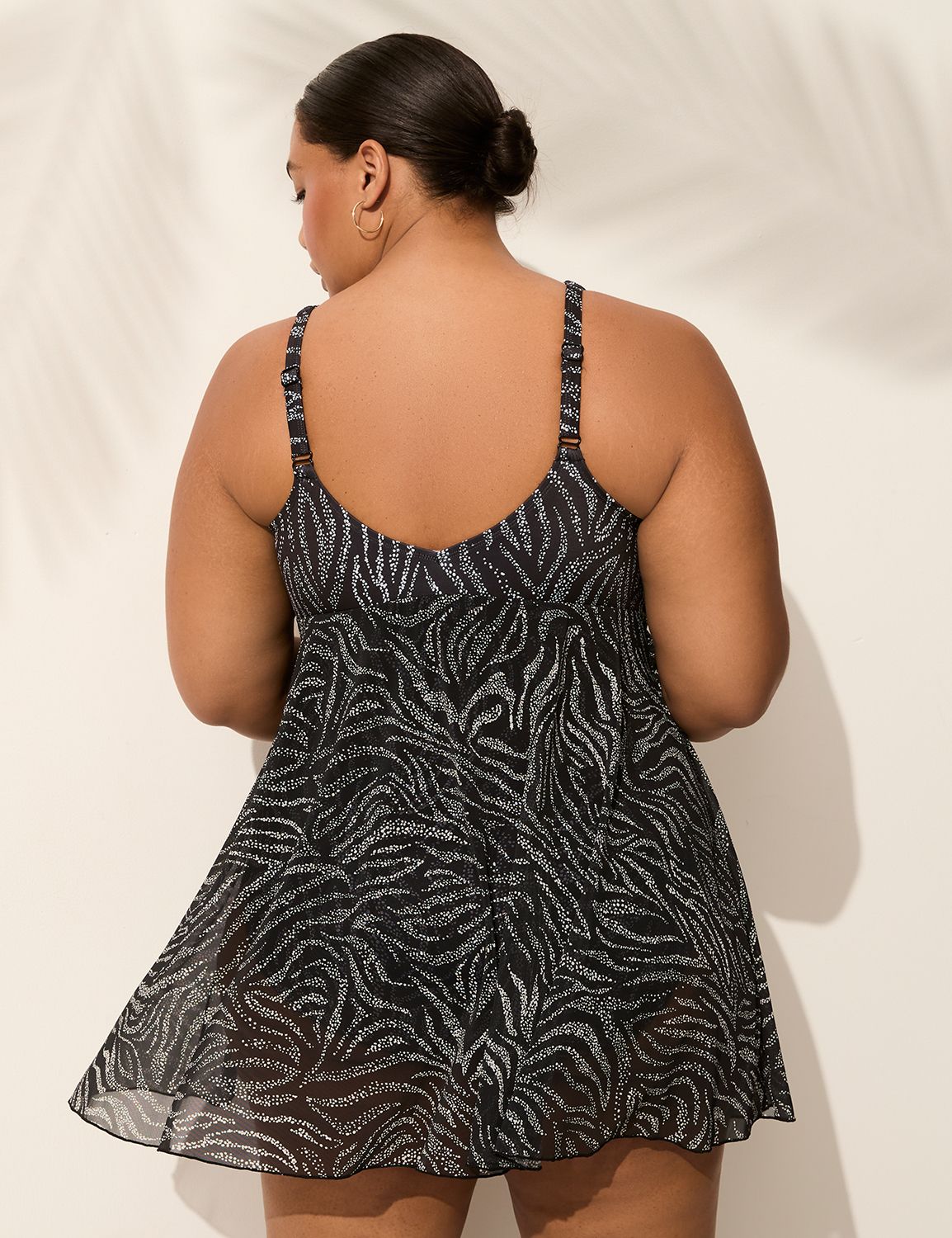 Plus Size | Plunge Mesh Swim Dress w/ Adjustabi | LaneBryant