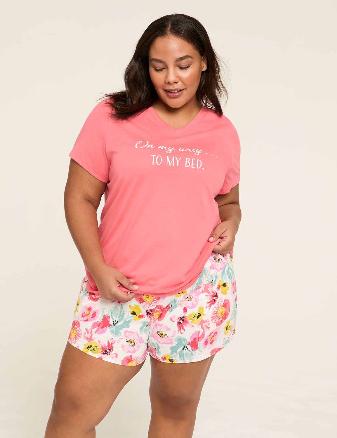 V Neck Tee Block Short PJ Set 11436 | LaneBryant