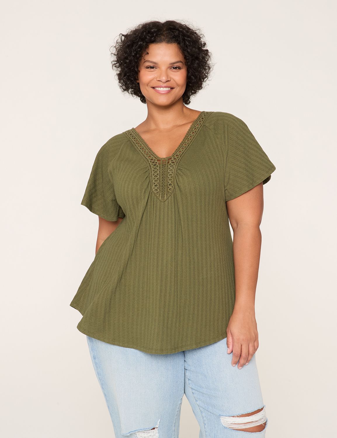 Short Flutter Sleeve Crochet Neckli | LaneBryant