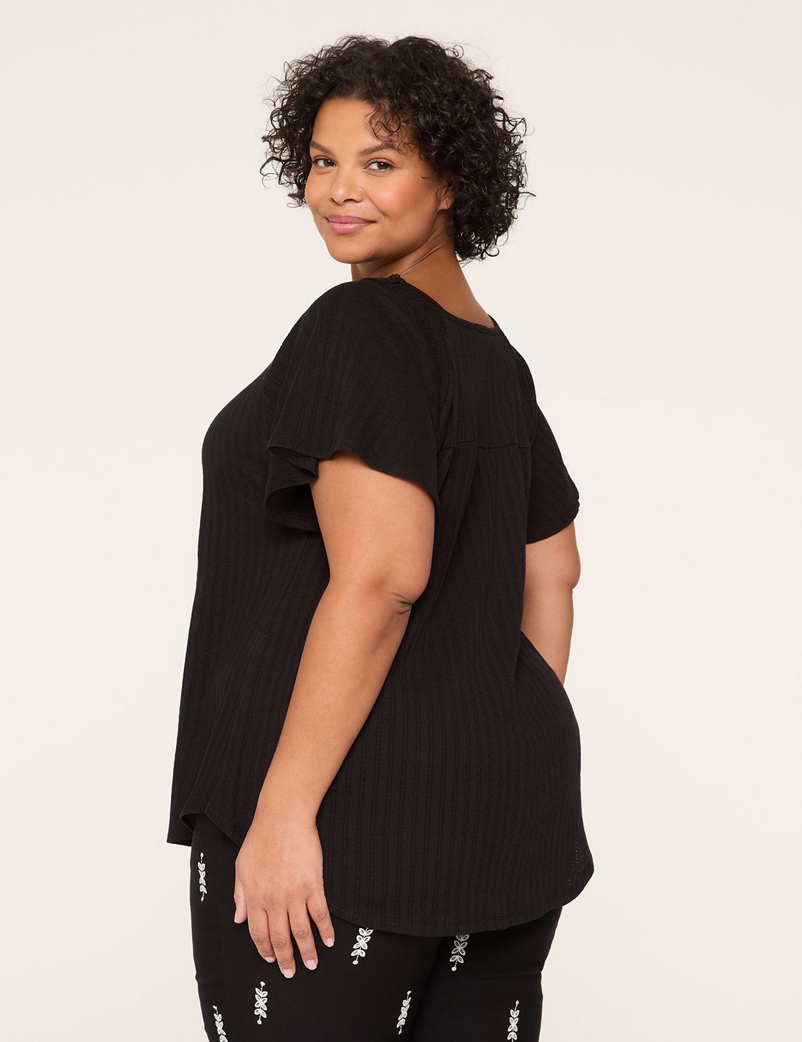 Short Flutter Sleeve Crochet Neckli | LaneBryant