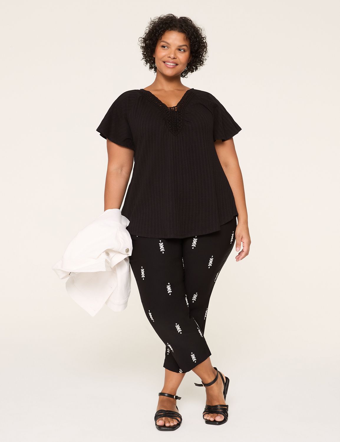 Short Flutter Sleeve Crochet Neckli | LaneBryant